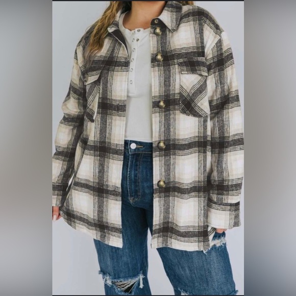 Kori | Tops | X Brushed Plaid Flap Pocket Shacketnwt | Poshmark